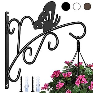 Amagabeli Hanging Plants Bracket Hanger 11" Wall Planter Hook Flower Pot Baskets Bird Feeder Wind Chime Lanterns Patio Garden for Outdoor Shelves Fence Screw Mount Arm Hardware Butterfly Black hook06
