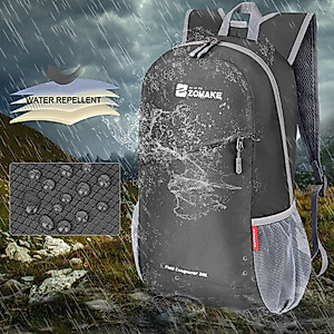 ZOMAKE 20L Packable Backpack:Lightweight Hiking Backpacks - Foldable Water Resistant Back Pack Packable Small Travel Day Pack for Camping Outdoor Hiking (Medium grey)