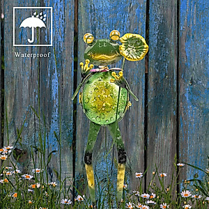 HOBYLUBY Frog Garden Solar Lights, Outdoor Decorations for Yard, Patio, Lawn Decor - 11.4'' Decorative Frog Figurines