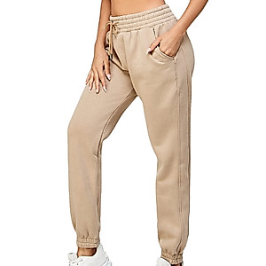 IUUI Sweatpants for Women High Stacked Waist Fleece Womens Joggers with Pockets Lounge Pants for Yoga Workout Running Taupe