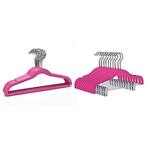 Quality Kids Children's Plastic Non Velvet Non-Flocked Thin Compact Shirt and Skirt/Pant Bundle Coat Hangers with Metal Clips for Skirts Pants Blouses 360° Swivel Hook, Jacket, Pink