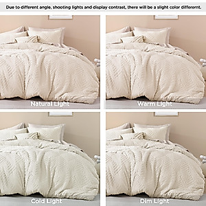 Litanika California King Comforter Set Beige, 3 Pieces Cream Tufted Boho Farmhouse Bedding Comforter Sets, Lightweight Fluffy Comforter Bed Set for All Season (104x96In Comforter and 2 Pillowcases)
