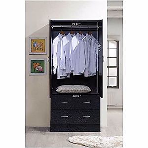 HODEDAH IMPORT Two Door Wardrobe, with Two Drawers, and Hanging Rod, Black