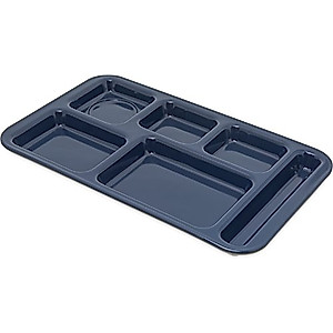 Carlisle FoodService Products Melamine Café Tray for Schools and Cafeterias, Right Hand 6-Compartment Tray, 15" x 9", Dark Blue