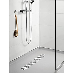 Elefloom Linear Shower Drain, Shower Drain 24 inch with Removable Grate Cover, Professional AISI 304 Stainless Steel Shower Floor Drain, Shower Drain with Hair Catcher and Leveling Feet