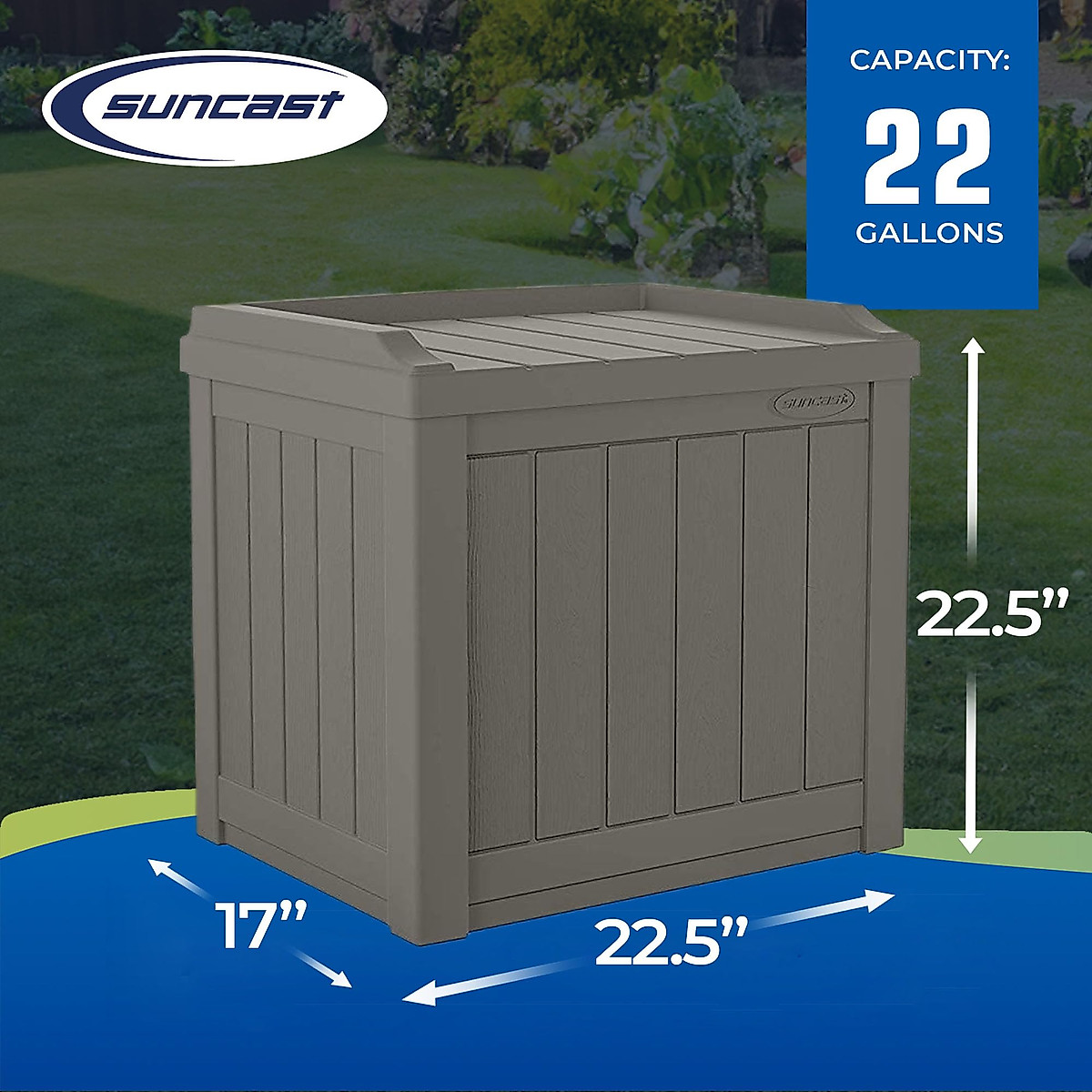 Suncast 22 Gallon Indoor or Outdoor Backyard Patio Small Storage Deck Box with Attractive Bench Seat and Reinforced Lid, Stone (4 Pack)