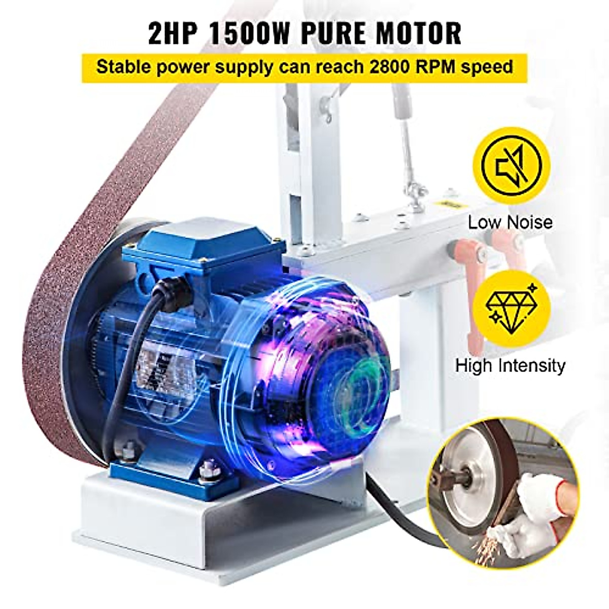 VEVOR 1500W 2HP Belt Sander Grinder, 2" x 82" Variable Speed Belt Grinder for Metalworking, 3-in-1 Belt Sander Polisher with 3 Grinding Moulds & Flat Platen Tool Rest for Knife Making