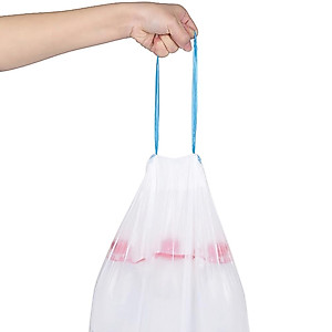 75 Count Drawstring Trash Bags, jixik 4 Gallon Thickened Garbage Bags 17.7" x 19.7" Unscented White Trash Bags for Kitchen, Bathroom, Office Waste Bin Liners