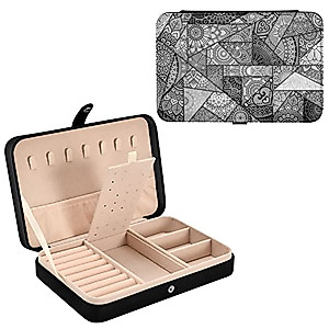 Oyihfvs Mandala Patchwork Islam, Arabic, Indian, Ottoman Motifs Leather Jewelry Bag, Jewelry Storage, Portable Jewelry Organizer Boxes for Women Lady Necklace, Earrings, Rings, Bracelet