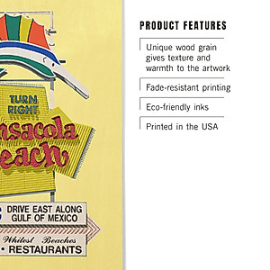 Lantern Press 6x9 Inch Wood Sign, Ready to Hang Wall Decor, Pensacola Beach, Florida, Sign,