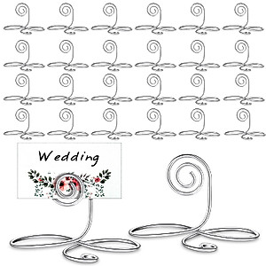 Sinload 24 Pcs Place Card Holders Table Number Holders Silver Small Card Stands Display Photos Picture Clips Elegant Wire Buffet Labels for Food Dinner Parties Weddings Reception Events
