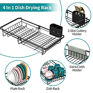 Urackify Expandable Dish Drying Rack Over The Sink, Adjustable Dish Rack in Sink, Rustproof Dish Drainer for Kitchen Counter, Dish Strainer with Utensil Holder, Large Size