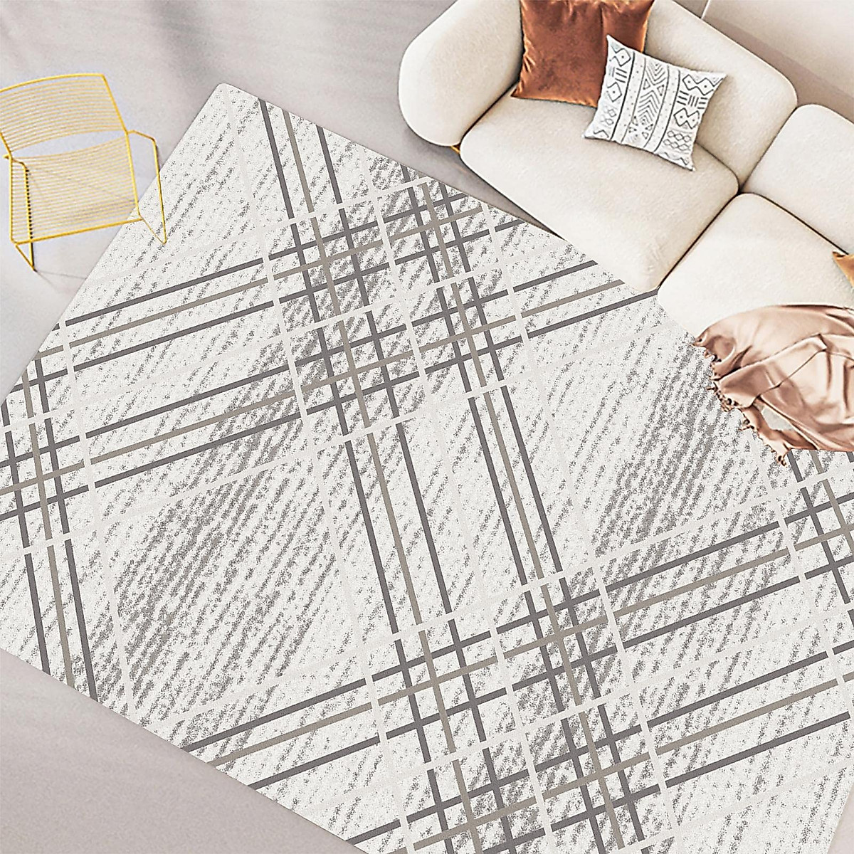 FINOREN Artistic Abstract Area Rug.Lines-Grey,5x7 Feet,Suitable for Bedroom,Living Room,Apartment,Machine Washable Non-slip Soft Modern Interior Rug,Smudge-proof,Non-shedding.