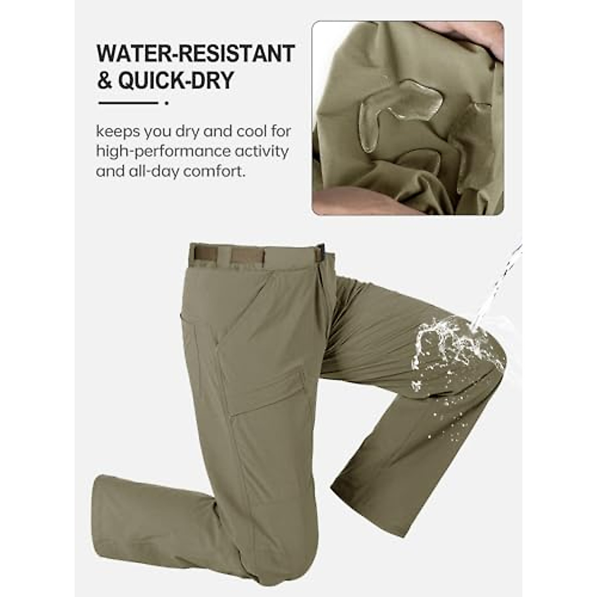 FREE SOLDIER Men's Outdoor Cargo Hiking Pants with Belt Lightweight Waterproof Quick Dry Tactical Pants Nylon Spandex (Mud 32W/32L)