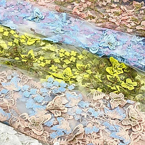 51" Width Organza Tulle by The Yard 3D Embroidery Butterfly Floral Tulle Lace Fabric Sewing Crafts Wedding Dress Decor
