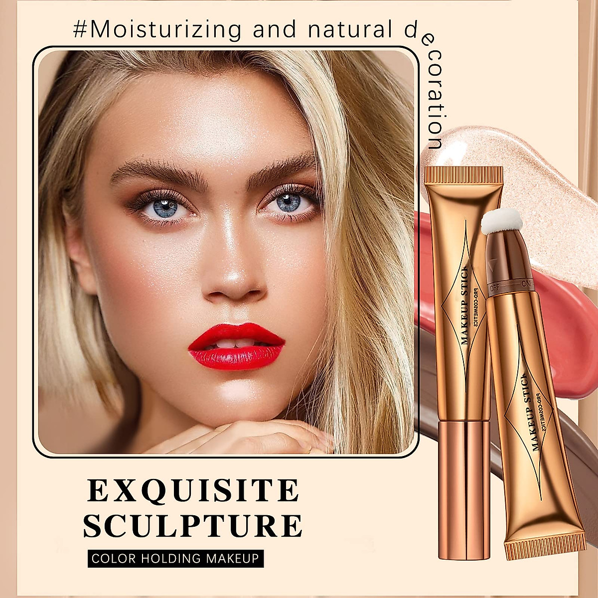 NewBang 3pcs Contour Beauty Wand Blush Highlighter Contouring Stick Set With Cushion Applicator Liquid Cream Face Rouge Bronzer Luminizers Pen Trio Smooth Blendable Moisturizing Waterproof Makeup