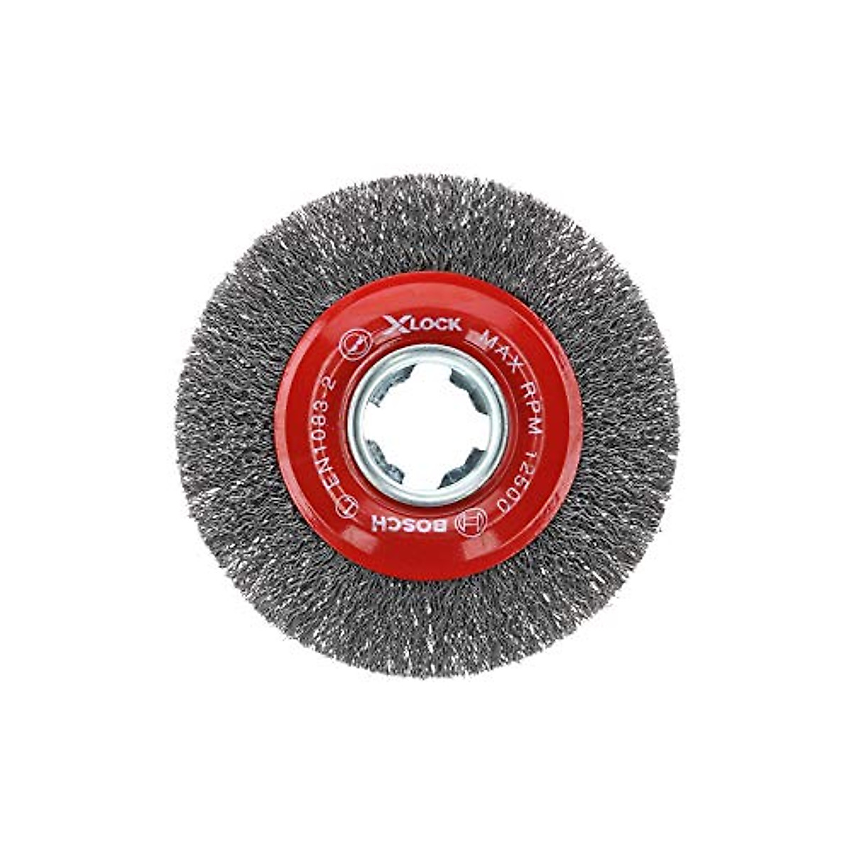 BOSCH WBX418 4-1/2 In. X-LOCK Arbor Tempered Steel Crimped Wire Wheel For Applications in De-burring, Removing Oxides, Flash Removal, Edge Blending