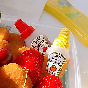 Littryee 2PCS Mini Ketchup Bottles, Refillable Salad Dressing Tomato Ketchup Squeeze Containers Bottle, Portable Condiments Jars Salad Dressing Container Bottle for Kids Adults Bento Box