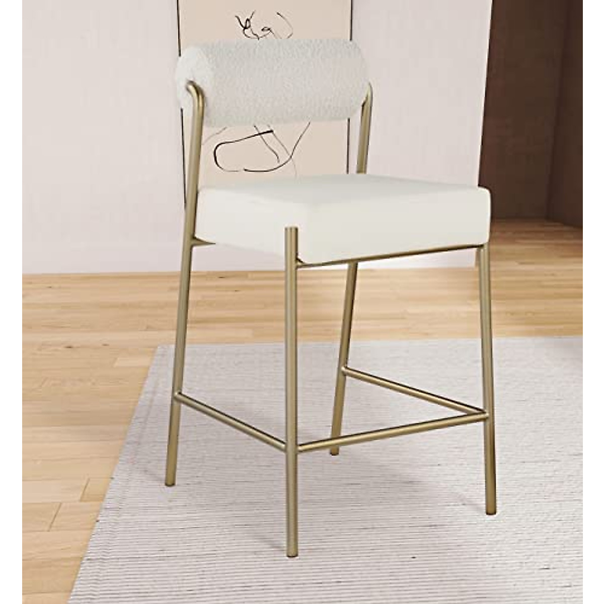 Meridian Furniture 587Cream-C Carly Collection Modern | Contemporary Vegan Leather/Boucle Fabric Upholstered Counter Stool, 19" W x 22.5" D x 37" H, Cream