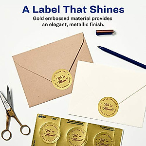 Avery Printable Embossed Foil Round Labels, 2" Diameter, Gold, 96 Customizable Labels (22831)