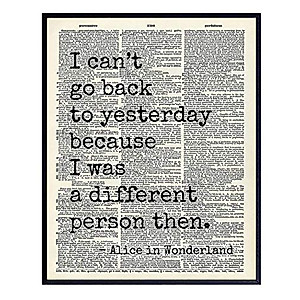 Alice Wonderland Quote - 8x10 Home decoration Photo Picture - Unique Wall Art, Room Decor for Bedroom, Living room, Office - Upcycled Dictionary Art or Gift for Women, Fan - UNFRAMED