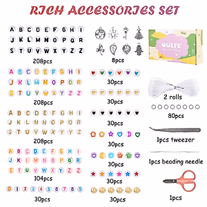 QUEFE Craft Beads Kit 6400pcs 4mm Glass Seed Beads and 960pcs Letter Beads for Friendship Bracelets Jewelry Making Necklaces and Key Chains with 2 Rolls of Crystal String, DIY Art Craft Gifts