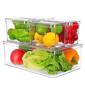 Moretoes Fridge Organizer, 5pcs, Clear Refrigerator Organizer with Lid, Bins Set, Stackable, BPA-Free, Fruit Storage Containers, Plastic Pantry Organizer and Storage