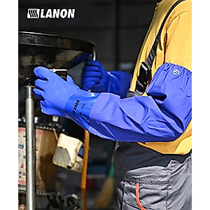 LANON 26" Elbow Length PVC Chemical Resistant Gloves, Heavy-Duty Long Rubber Gloves, Acid, Alkali & Oil Protection, Large
