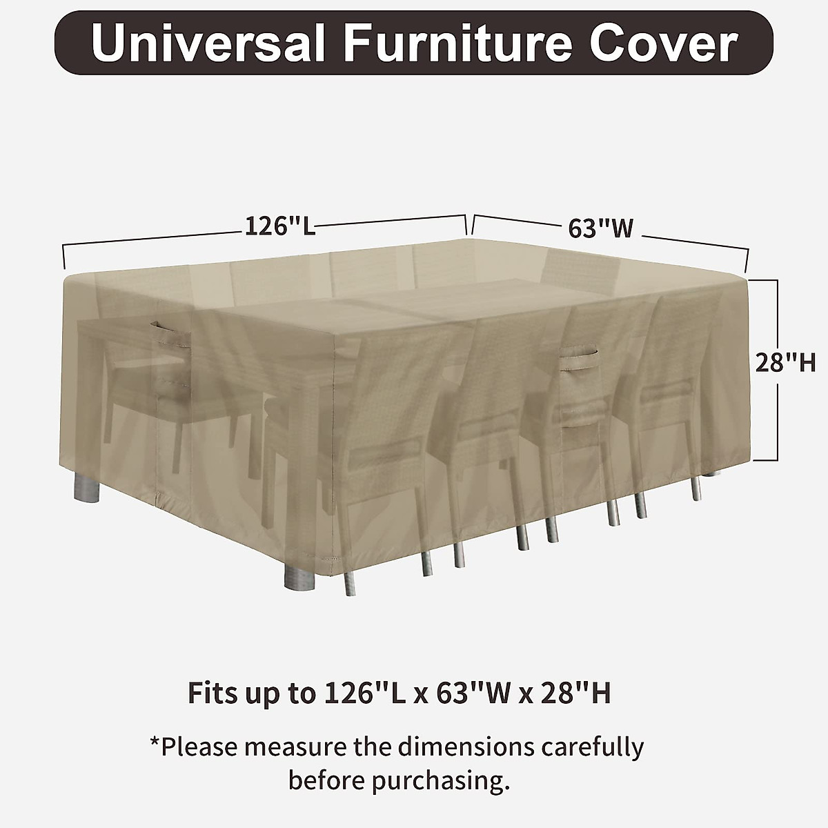PureFit Patio Furniture Covers, Outdoor Table Furniture Cover Waterproof Rectangle, Patio Sectional Couch Set Cover for Deck, Lawn and Backyard, UV Resistant, 126"L x 63"W x 28"H, Camel