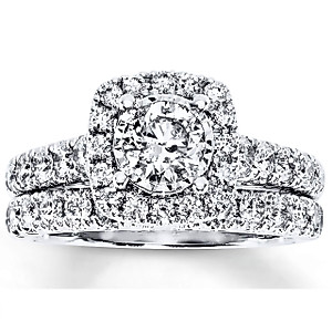 AHTAMOS Bridal Set 2 CT TW Round-Cut Moissanite Engagement Rings for Women Silver Size 4.5