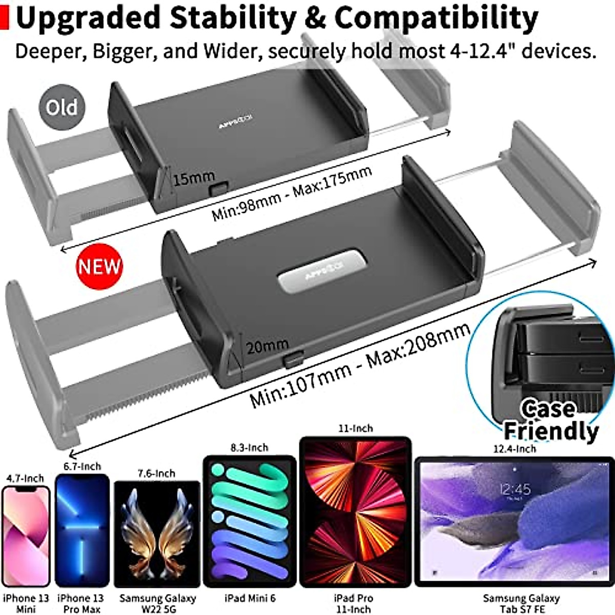 APPS2Car Universal Car Mount [2 in 1] CD Slot Tablet Car Mount for 7-12.4 inch Tablet, CD Player Cell Phone Holder for 3.5-7 inch Smartphone Tablet Car Mount Dash Holder Stand for iPad Pro/Air/Mini