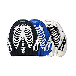 Y2K Grunge Skeleton Sweatshirt Oversized Long Sleeve Fairy Alt Pullover Aesthetic Harajuku Clothes Vintage Tops (White,M)