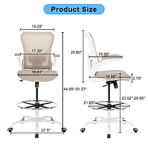 Chairoyal Office Drafting Chair, Ergonomic Tall Office Desk Chair with Adjustable Height and Footrest Ring, Executive Computer Standing Desk Stool Chair with Flip-Up Arms for Draw, Lab, Work