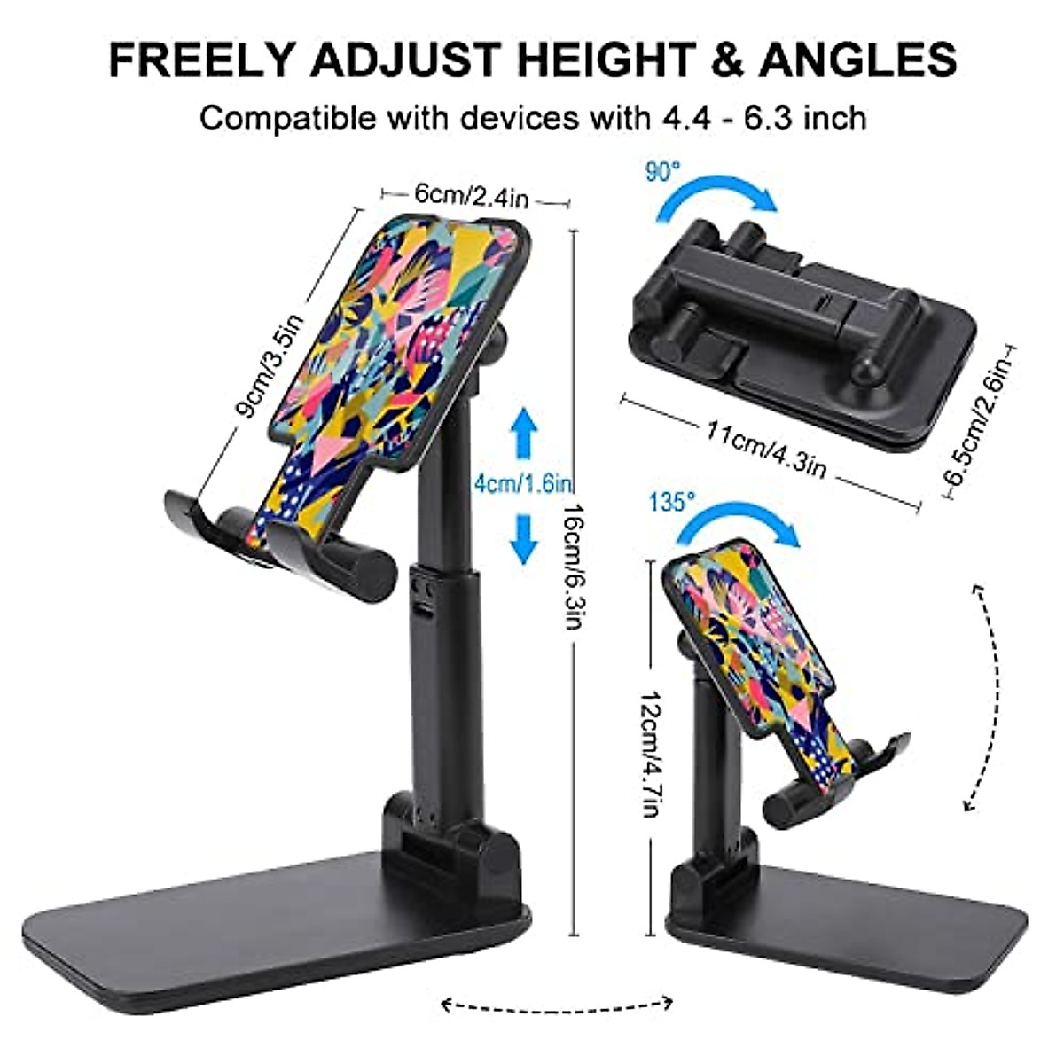 Hand Drawn Abstract Floral Funny Foldable Desktop Cell Phone Holder Portable Adjustable Stand Desk Accessories