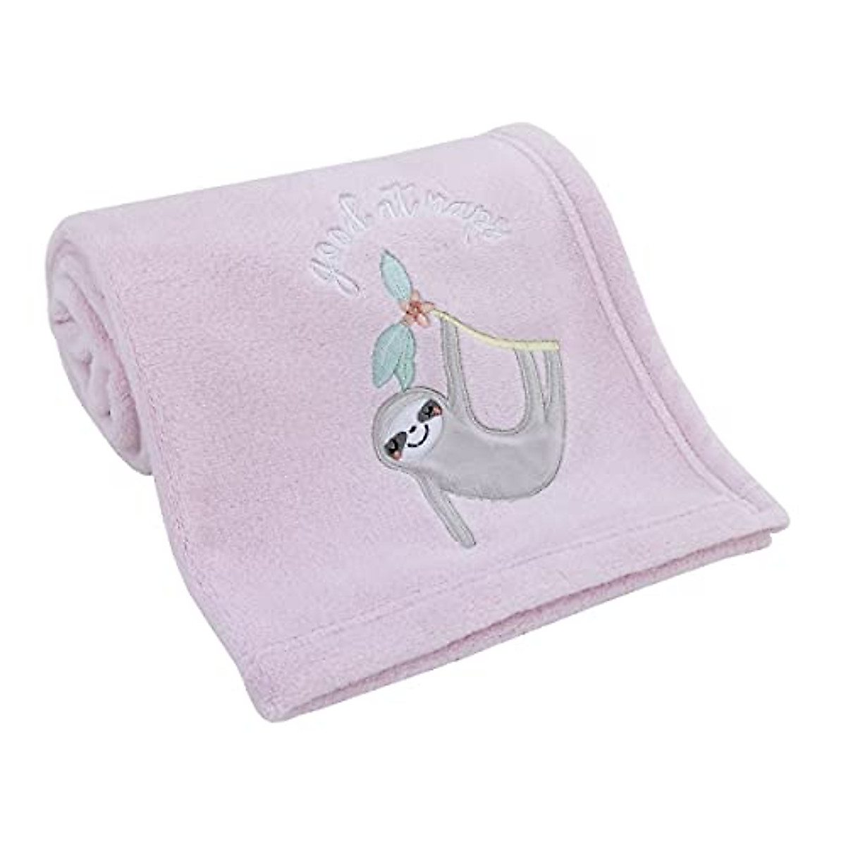 NoJo Little Love Tropical Garden Pink Sloth Super Soft Appliqued Baby Blanket