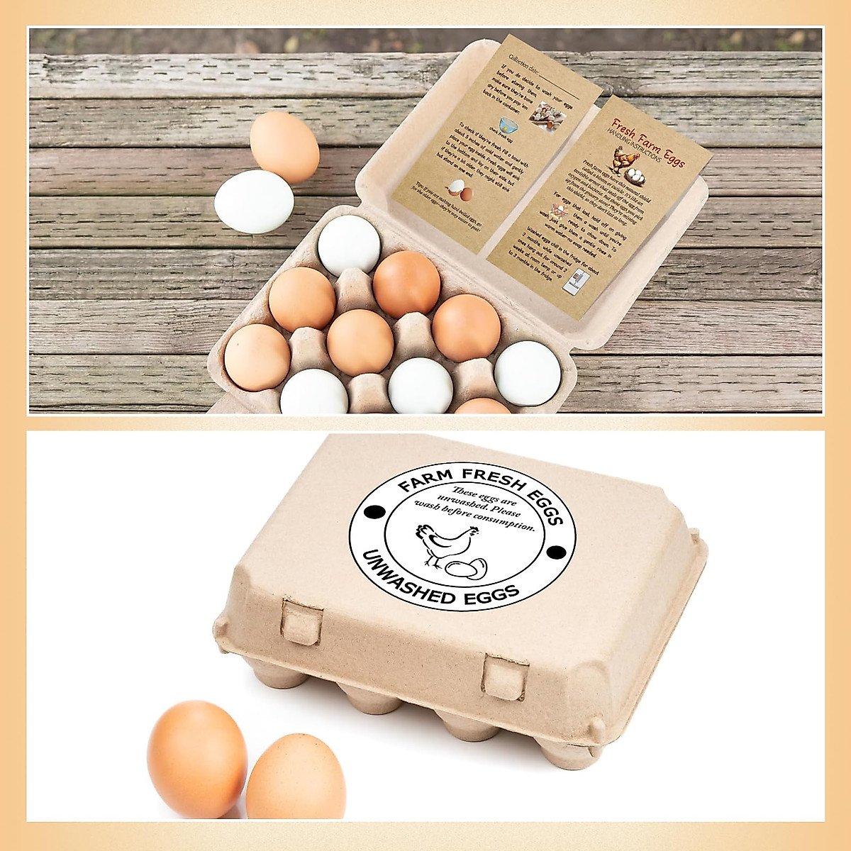 ZANHIX 200 Pcs Farm Fresh Eggs Handling Instructions and 500 Pcs Egg Cartons Labels, 2 x 3.5 Inches Egg Stamps for Fresh Eggs Card, 2 Inch Egg Carton Stickers for Fresh Eggs Sign