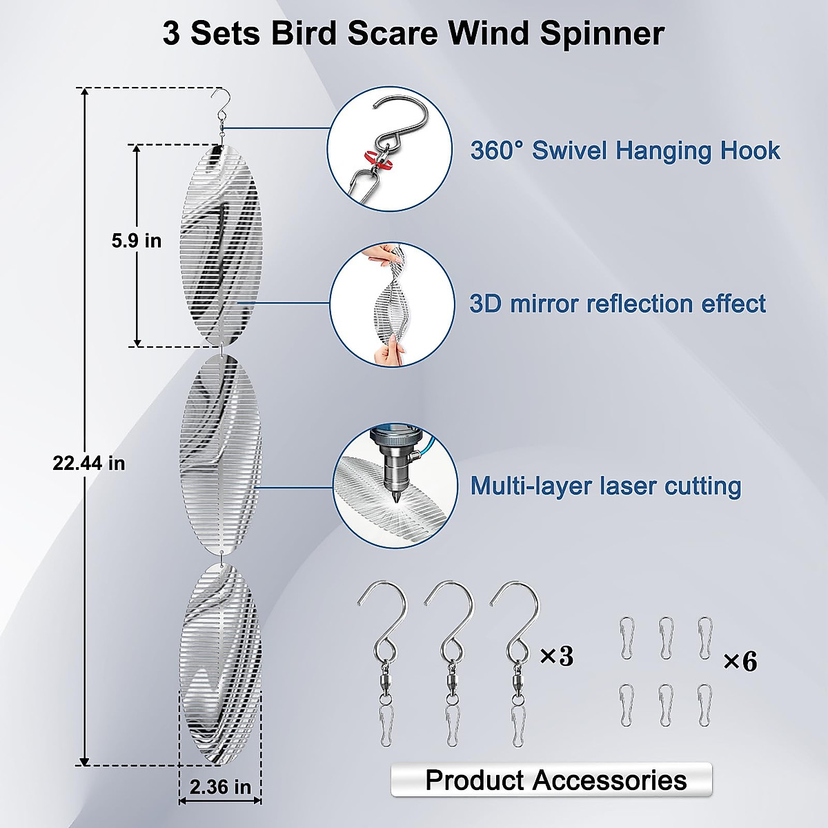 Bird Scare Discs Highly Reflective Double-Sided Bird Reflectors Sparkly Wind Spinner Outdoor Metal Garden Decor to Scare Bird Away from Yard Patio Farm Lawn (Fishbone)