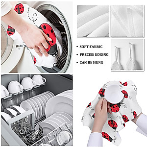 Meet 1998 Red Ladybug Kitchen Towels, Set of 4 Hand Drying Towel, Soft Absorbent Multipurpose Cloth Tea Towels for Cooking Baking, Nature Insect Print Washable Dish Towels Cloth 18x28 Inch