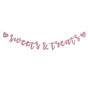 Talorine Sweets & Treats Banner, Bridal Shower, Engaged, Wedding Anniversary, Children Birthday Party Decorations (Pink Glitter)