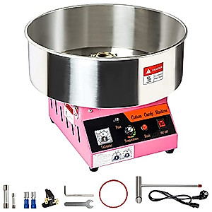 Display4top Commercial Cotton Candy Machine, Electric Cotton Candy Makers, 1080W Candy Floss Maker with Sugar Scoop and Lights Music, Perfect for Family Party Amusement Park Carnival (Pink)