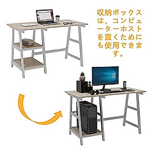 soges 47 Inch Computer Desk Trestle Desk Writing Desk Home Office Desk Hutch Workstation with Shelf Storage Desk, White Oak CS-Tplus-120MO