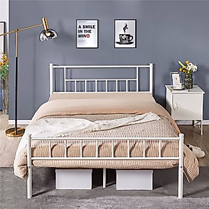 Yaheetech 13 inch Full Size Metal Bed Frame with Headboard and Footboard Platform Bed Frame with Storage No Box Spring Needed Mattress Foundation for Adult White