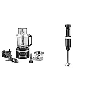 KitchenAid 13-Cup Food Processor, Black Matte & KHBV53BM Variable Speed Corded Hand Blender, Black Matte, 8 in