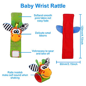Baby Wrist Rattles Sock Toys - Newborn Baby Sock Toys 0-6 Months Foot Finder and Wrist Rattle Set, Infant Rattle Socks Toy 3-6 Months, Soft Sensory Toys for 0-12 Months Toddler Newborns Boy Girl Gift