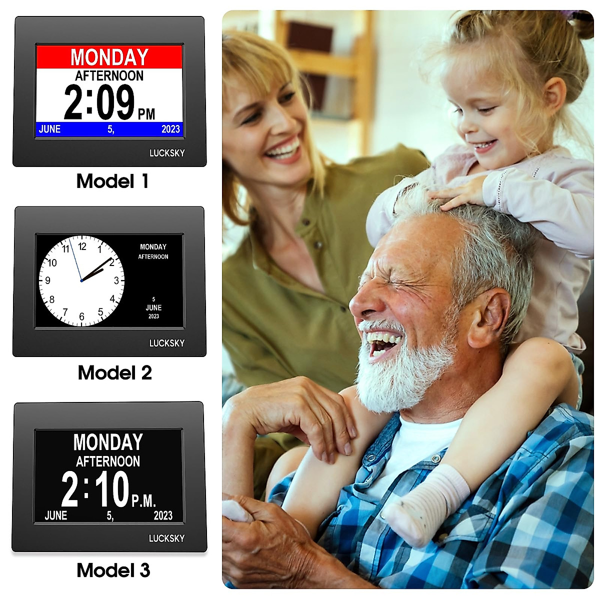 Digital Clock Large Display - 19 Alarm Clocks and Medical Reminders, 3 Display Modes with Large Font Numbers, 10-Level Dimming Display, Designed for Elderly, Dementia, and Visual Impairment