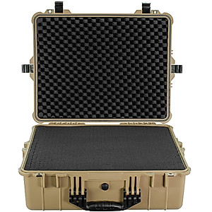 Eylar Extra Large 24 Inch Protective Hard Camera Case, Gear, Equipment, Devices, Monitor Case Waterproof with Foam TSA Standards Tan FDE