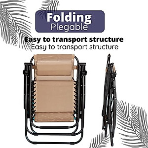 Elly Décor Adjustable Steel Mesh Zero Gravity Recliner with Pillows and Canopy, Lockable Anti-Slip Design, Folding Patio Beach Chair, Comfortable Seat for Outdoor Tanning, Patio Beach Recliner Chair