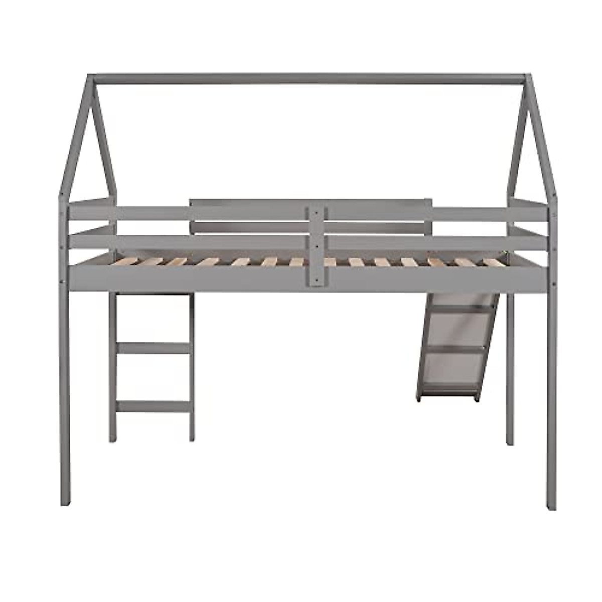 Lifeand Twin Size Loft Bed with Slide,Wooden House Bed for Kids/Girls/Boys, Gray