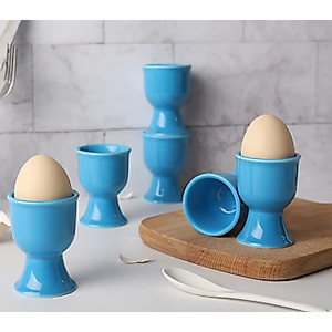 Ceramic Egg Cups Set of 6 Porcelain Egg Stand Holders for Soft Hard Boiled Eggs for Breakfast (Blue)