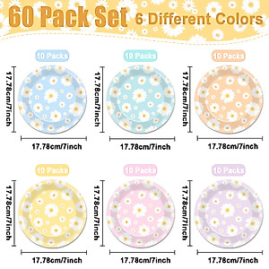 CHUNNIN 60Pcs Daisy Party Paper Plates for Groovy Daisy Party Supplies 7in Hippie Boho Daisy Disposable Tableware Dinnerware Set for Girls Daisy Birthday Party Decoration Baby Shower Bridal Favor